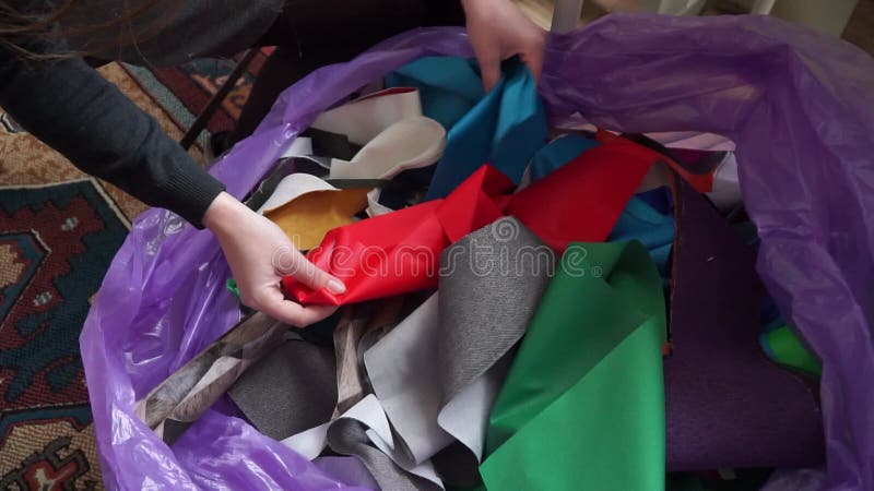 Fabric Waste. Hands Sort through the Debris of the Fabric, Hands of a ...
