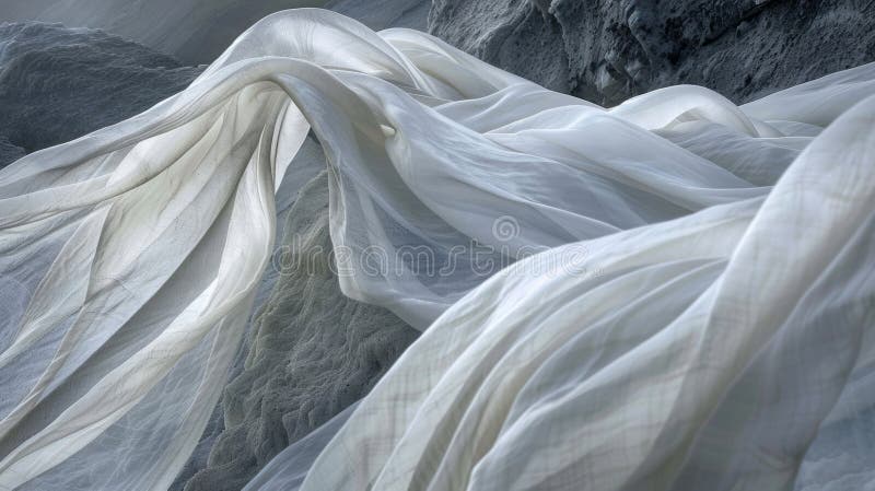The Fabrics Fluid Movements Against the Cliffs Hard Surface Create a ...