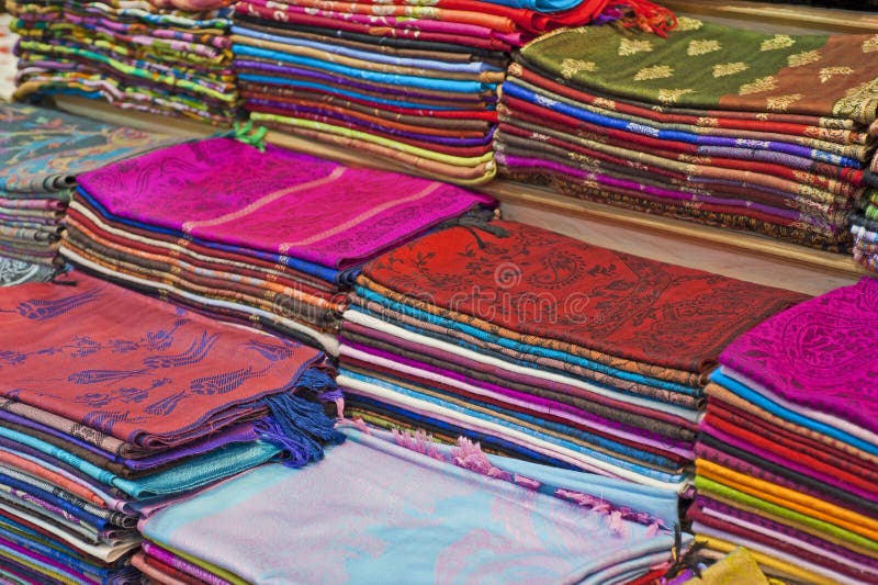 Fabrics at a market stall stock photo. Image of coloured - 17521472