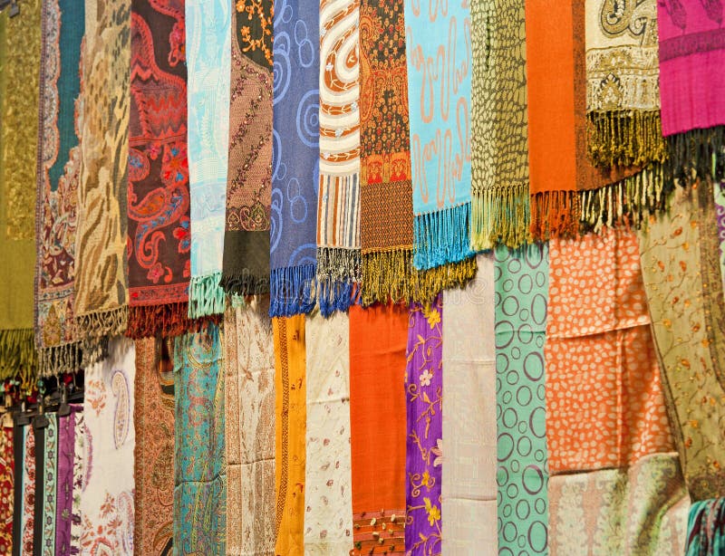 Fabrics at a market stall stock photo. Image of grand - 18902256