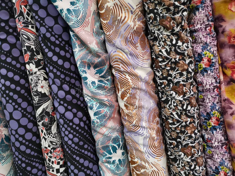 Fabrics in a Variety of Colors and Patterns Stock Photo - Image of ...