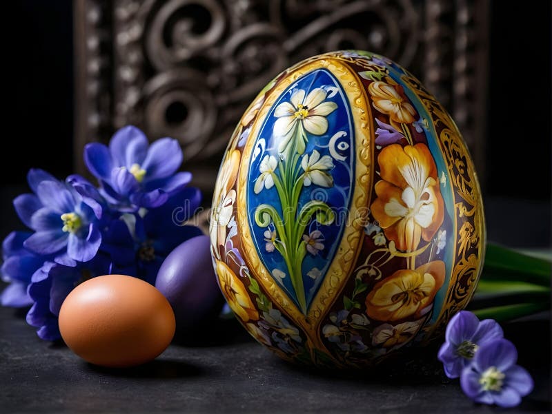 Easter Greeting with Colorful Eggs and Flowers Stock Photo - Image of ...