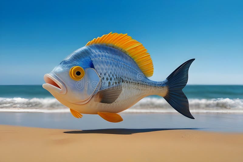 Fabulous Fish Walks Along the Sandy Shore of the Beach Against the ...