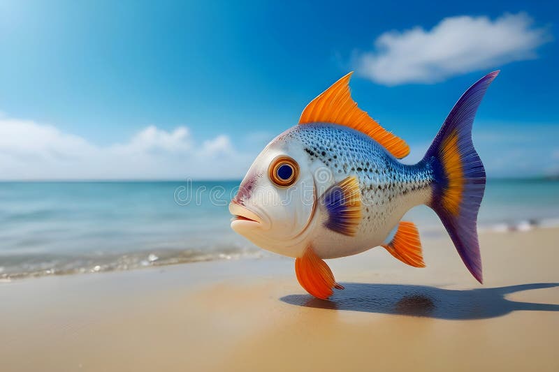 Fabulous Fish Walks Along the Sandy Shore of the Beach Against the ...