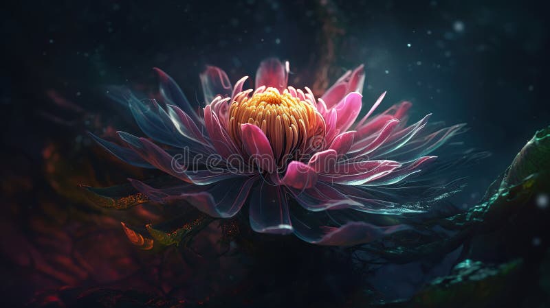 Fabulous Magical Glowing Flower in the Night Forest Close-up Stock ...