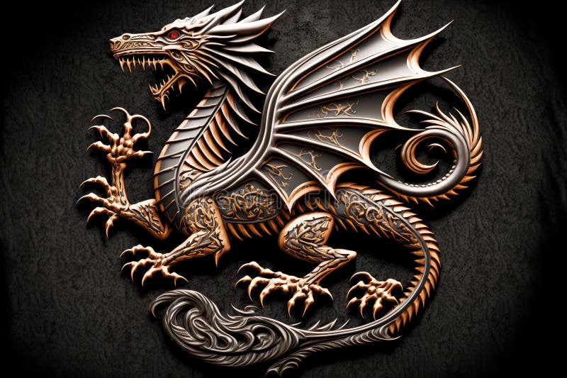 Fabulous Oriental Red Dragons Depicted on Black Board Stock ...