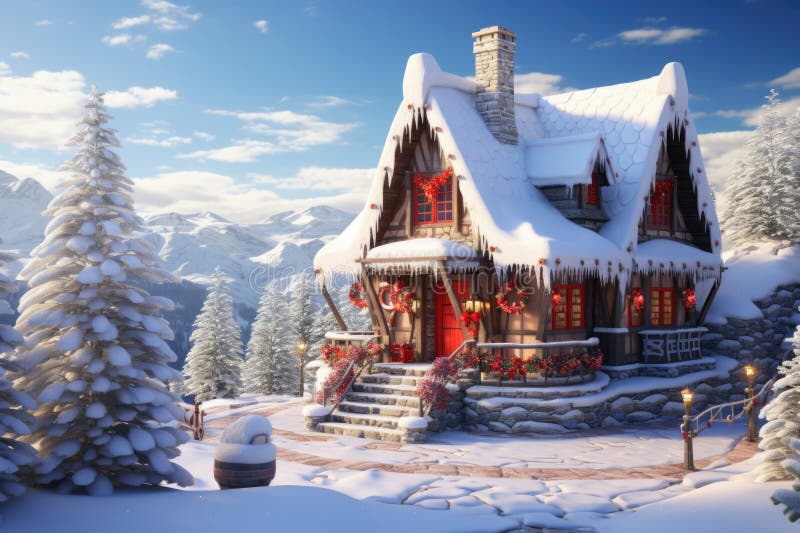 Fabulous Santa Claus House in the Forest Stock Illustration ...