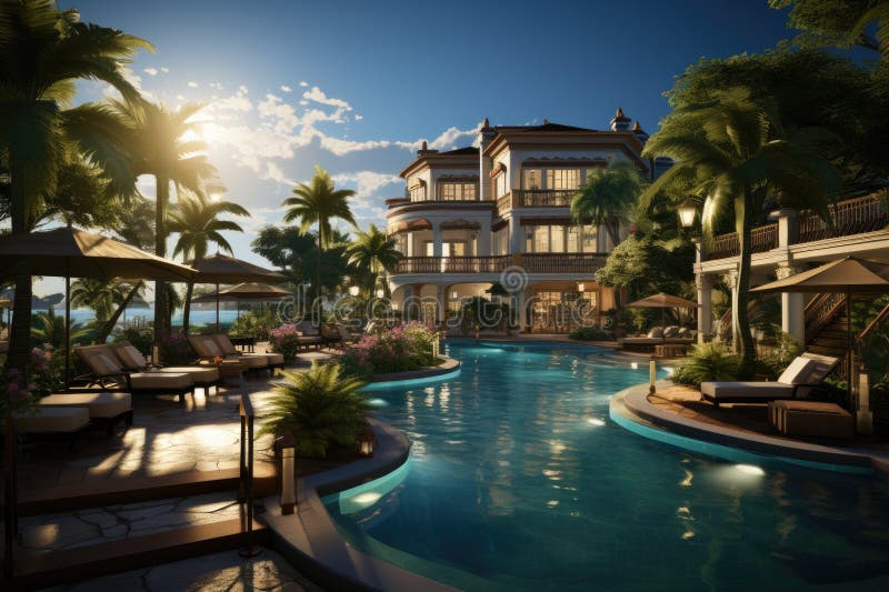 Facade of All Inclusive Hotel with Swimming Pool Stock Image - Image of ...