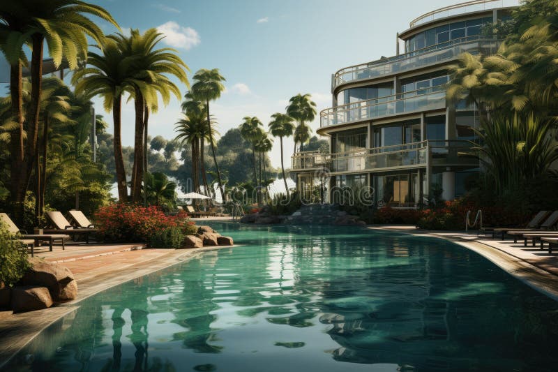 Facade of All Inclusive Hotel with Swimming Pool Stock Image - Image of ...