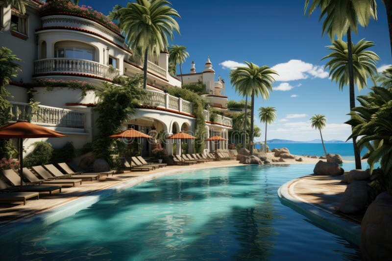 Facade of All Inclusive Hotel with Swimming Pool Stock Image - Image of ...