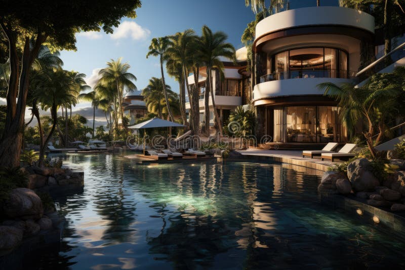 Facade of All Inclusive Hotel with Swimming Pool Stock Image - Image of ...