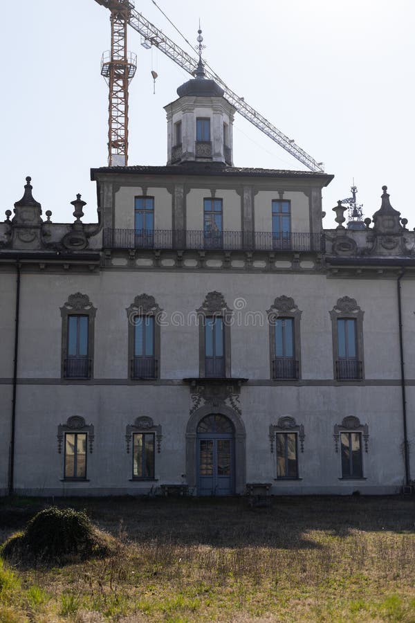 Facade of an Ancient Castle with Large Windows in Italy Stock Photo ...
