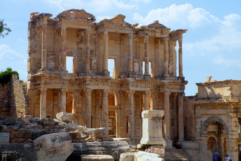 Facade of Ancient Celsius Library in Ephesus, Turkey Stock Photo ...