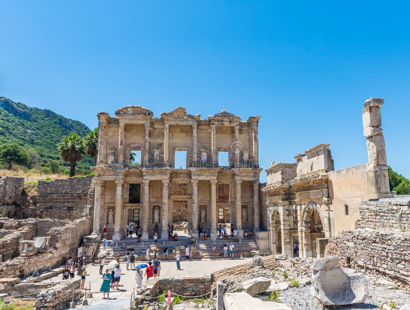 Facade of the Ancient Library of Celsus in the Ancient Greek City of ...