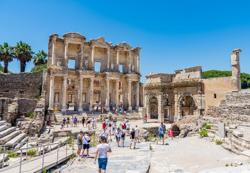 Facade of the Ancient Library of Celsus in the Ancient Greek City of ...