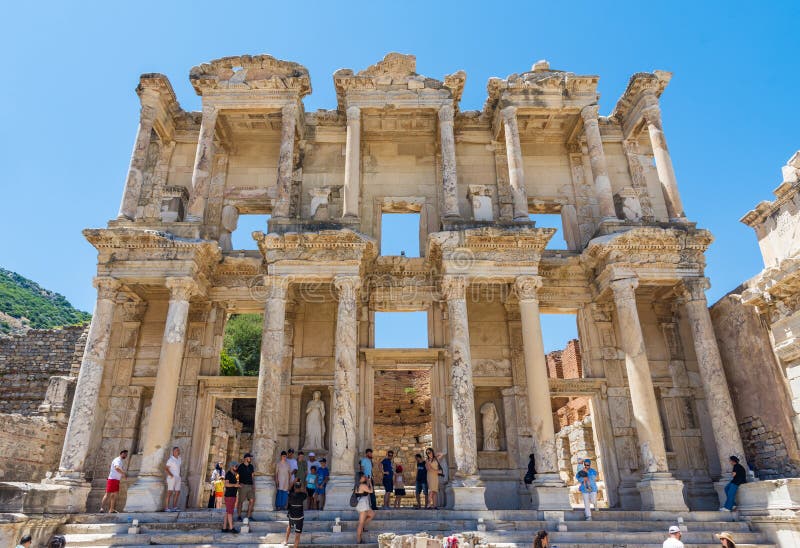 Facade of the Ancient Library of Celsus in the Ancient Greek City of ...