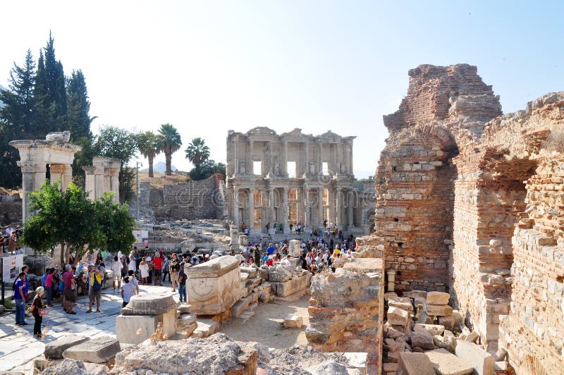Facade of Ancient the Library of Celsus at Ephesus, Turkey Editorial ...