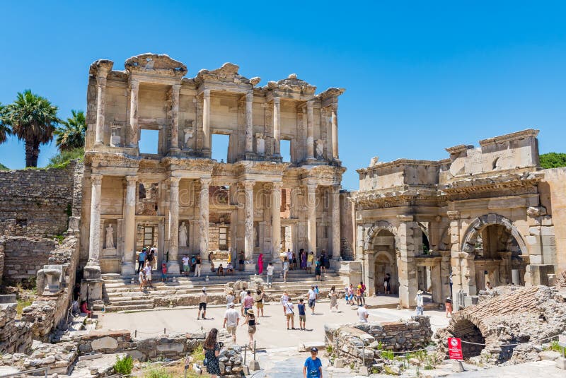 Facade of the Ancient Library of Celsus in the Ancient Greek City of ...