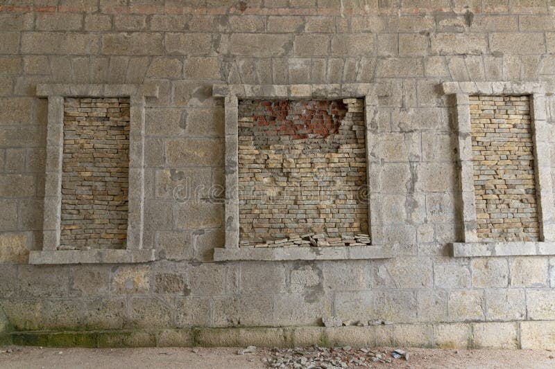 Facade, Ancient Wall of the House Made of Stone with Windows ...