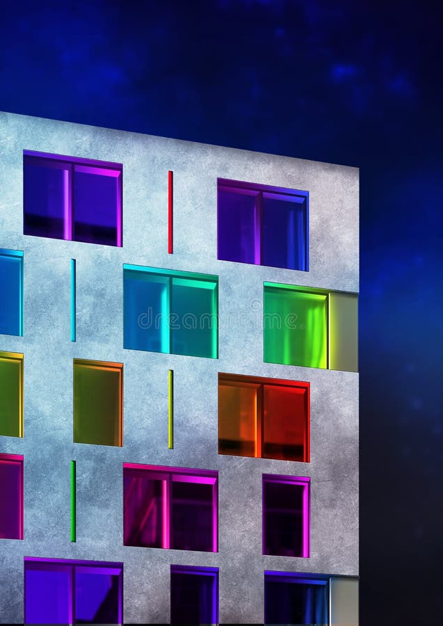 Facade Architectural Building Night Scene Using Colorful LED Lights ...
