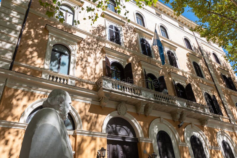 The Facade of the Argentine Embassy in the Centre of Rome Illuminated ...