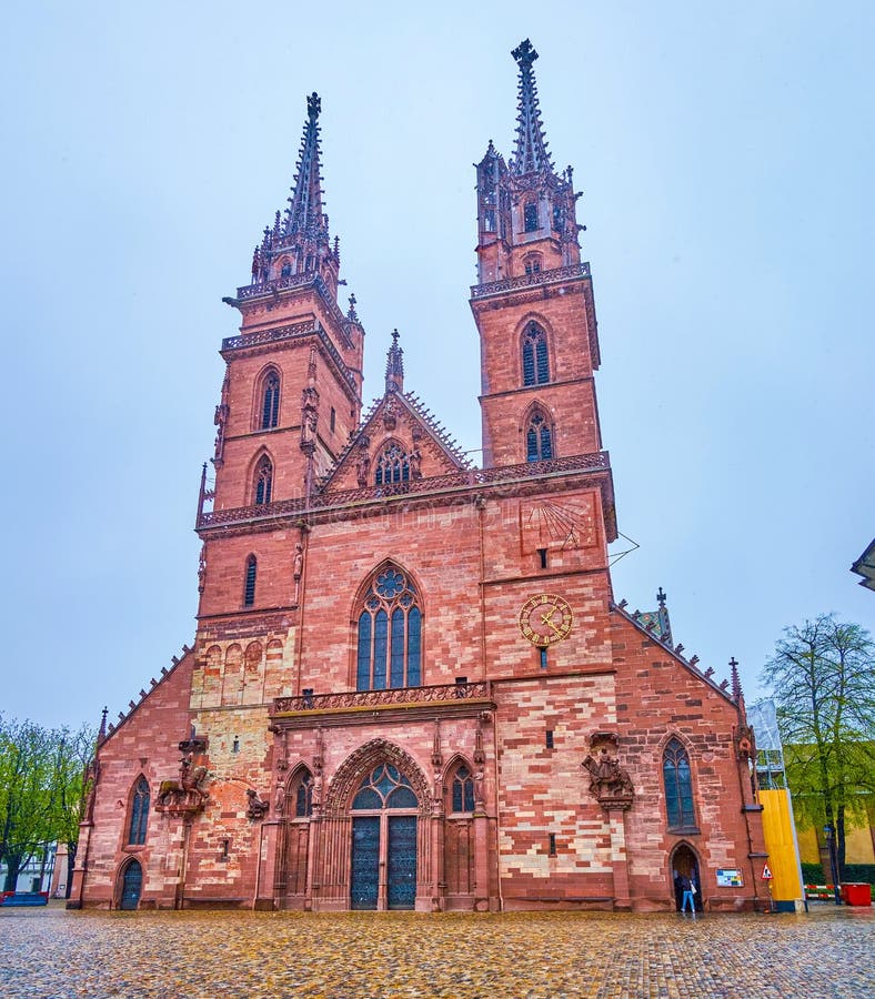 Facade of Basel Minster in Basel, Switzerland Stock Photo - Image of ...