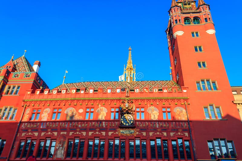 Facade of Basel Town Hall in Basel, Switzerland Stock Photo - Image of ...