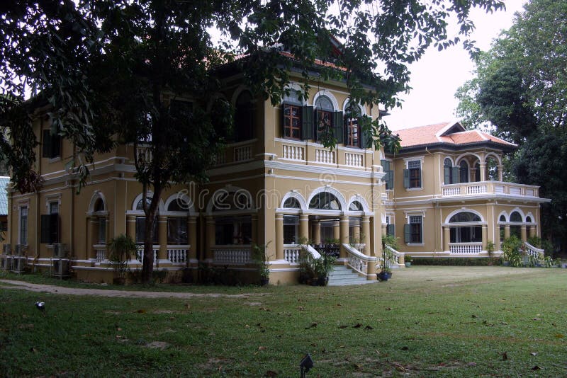 The Facade of Beautiful Ancient House in Colonial Style. Stock Image ...