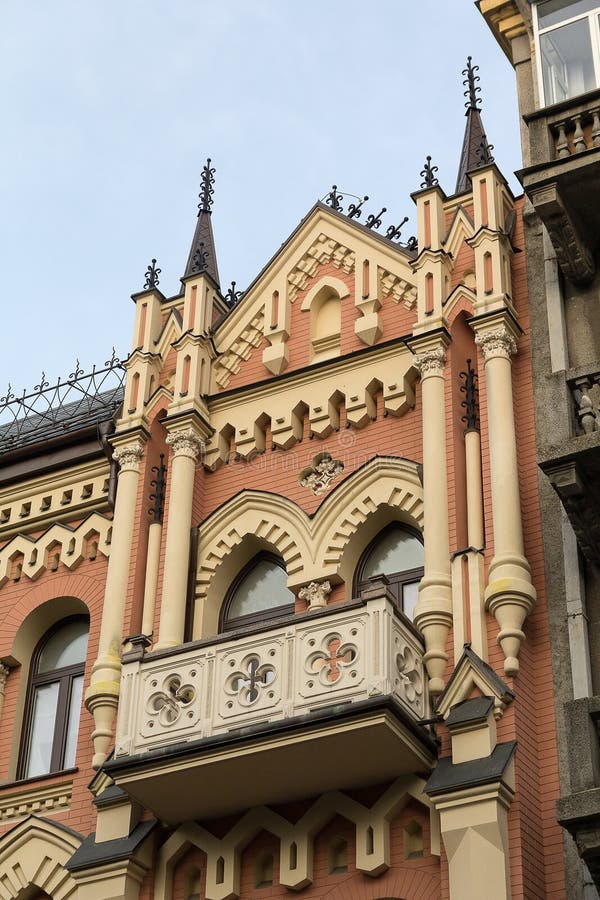 Facade of a Beautiful Building with Towers Stock Image - Image of ...