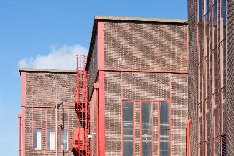 Facade from a Big Factory with Nice Red Details Stock Image - Image of ...