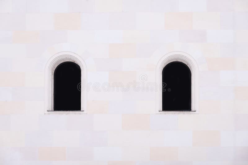 Facade with Blocks in Light Pastel Colors, Two Arched Windows Stock ...