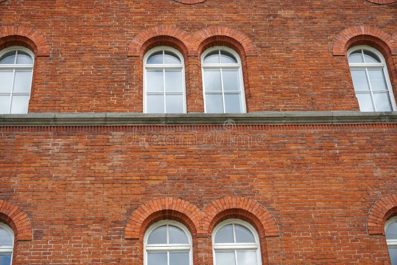 Facade of a Brick Building with Windows Stock Image - Image of detail ...