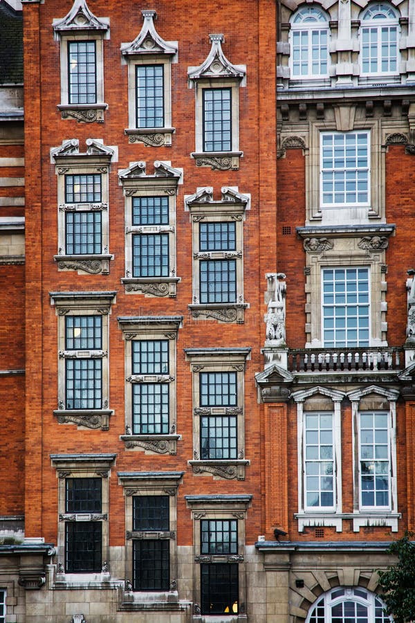 Facade of Red Brick Building in London Stock Photo - Image of scene ...