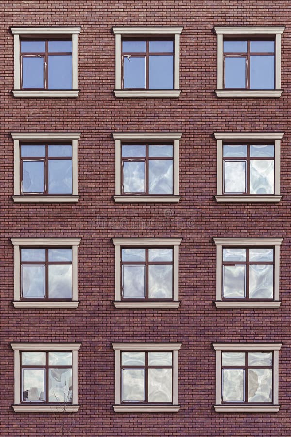 Identical Square Windows of a Concrete Building with Air Conditioning ...