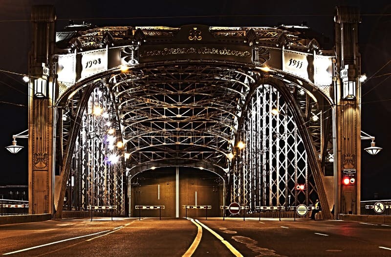 The Facade of the Bridge of Peter the Great in St. Petersburg Stock ...