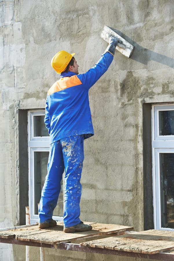 Facade Builder Plasterer at Work Stock Photo - Image of construction ...