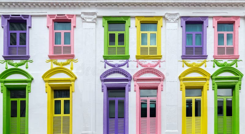 Building with Colour Window and Doors Stock Image - Image of building ...