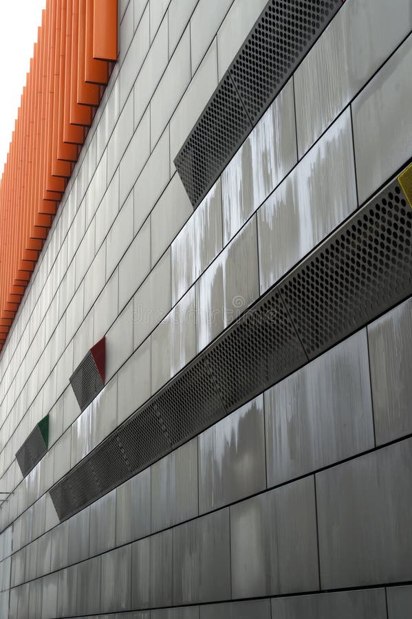 The Facade of the Building is Made of Gray Metal Stock Photo - Image of ...