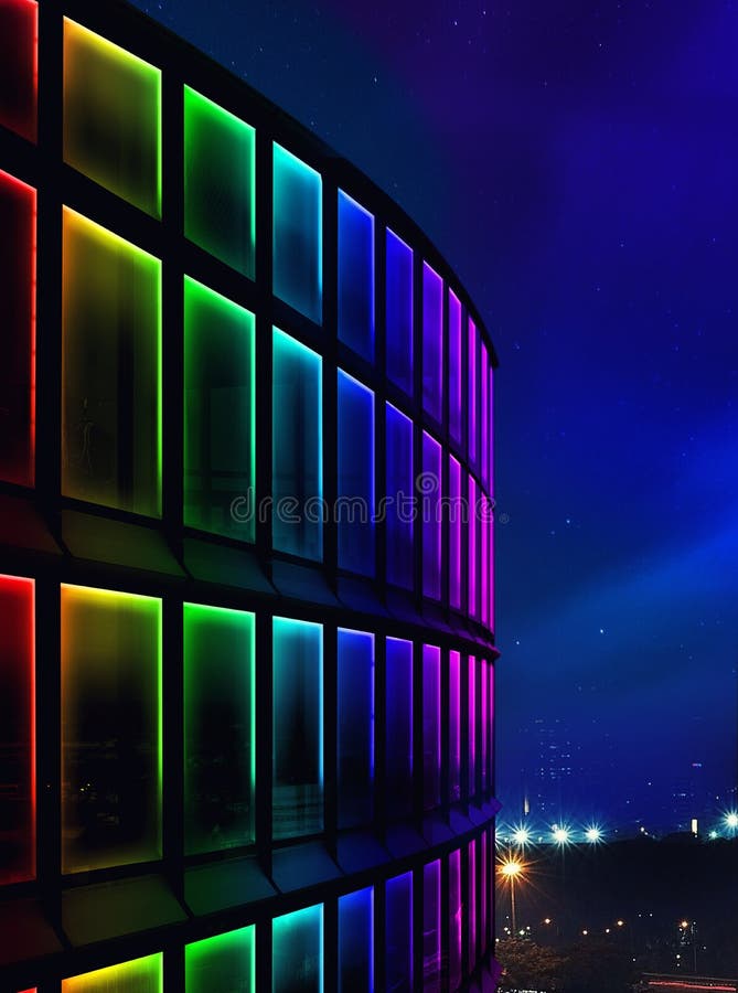 Facade Building Night Light Using Led Stock Illustration - Illustration ...
