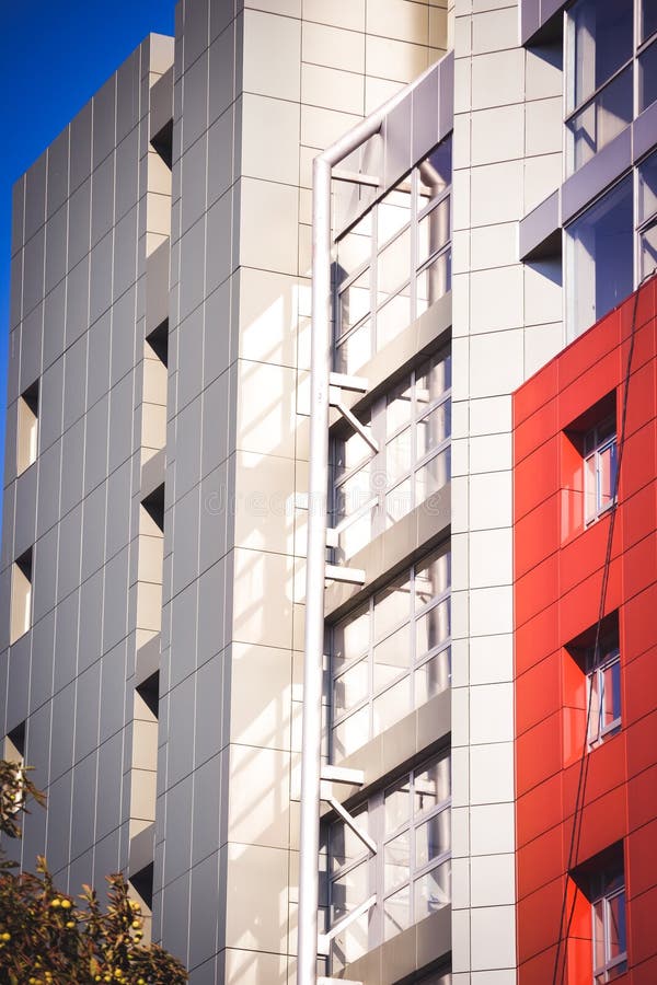 Facade of the Building Red in the High-tech Style Stock Image - Image ...