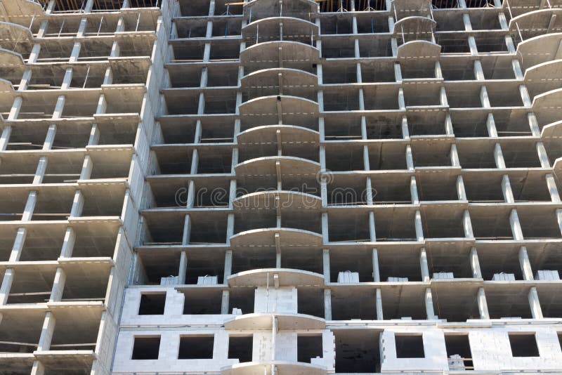 The Facade of a Building Under Construction, Shot from Below Stock ...