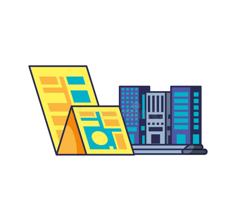 Facade Building Urban with Map Guide Stock Illustration - Illustration ...