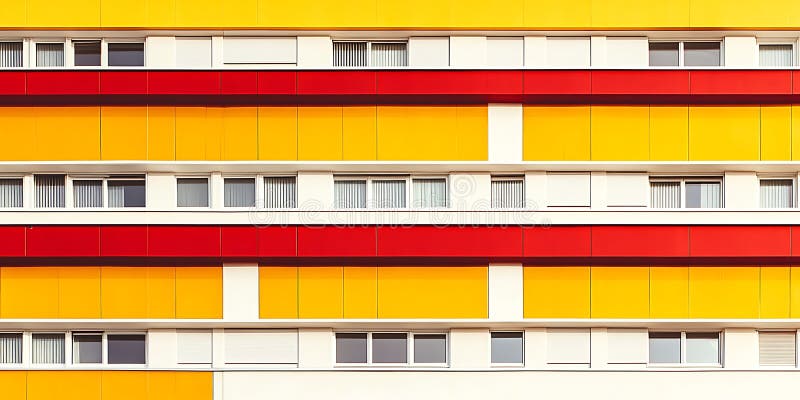 Facade of a Building with Yellow and Red Panels Featuring Repeating ...