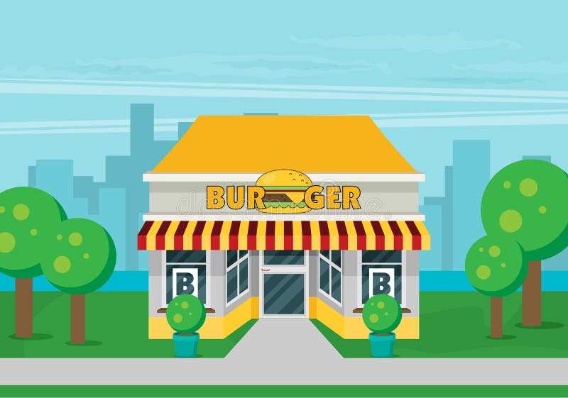 Facade of Burger Shop Flat Vector Stock Vector - Illustration of ...