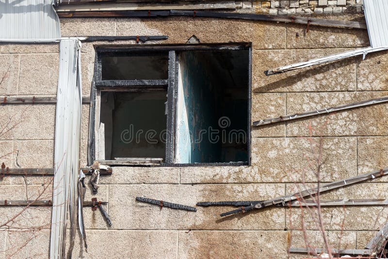 Facade of the Burned Down Building Stock Photo - Image of empty ...