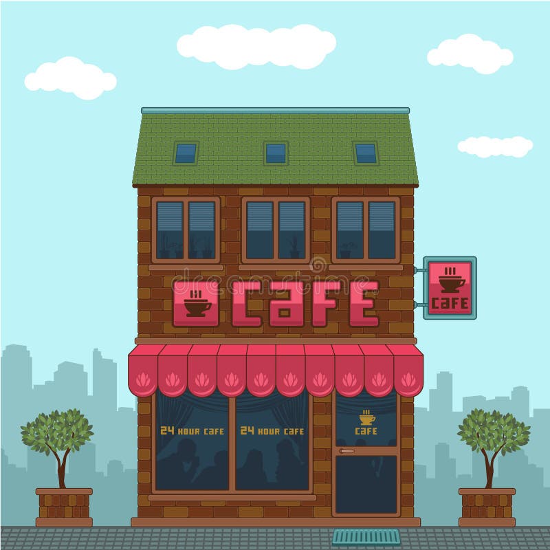 Vector Illustration of Cafe Building with Bright Stock Vector ...