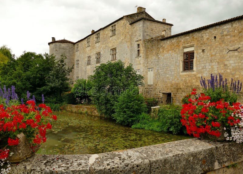 The Facade of the Castle of Fourcès Stock Photo - Image of occitania ...