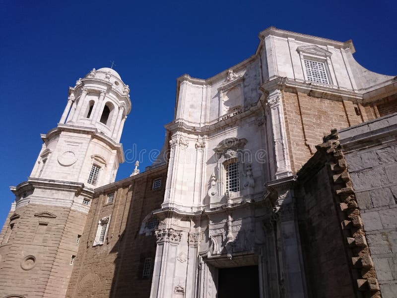 Facade of the Cathedral of Cadiz Stock Image - Image of light, beach ...