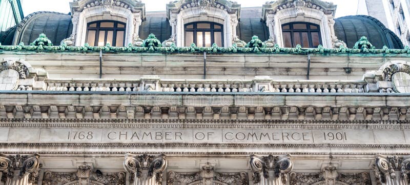 Facade of the Chamber of Commerce Building in the Financial District of ...