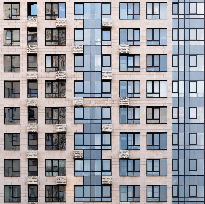 The Facade of the City Building Faced with Light Stone. High Clean ...